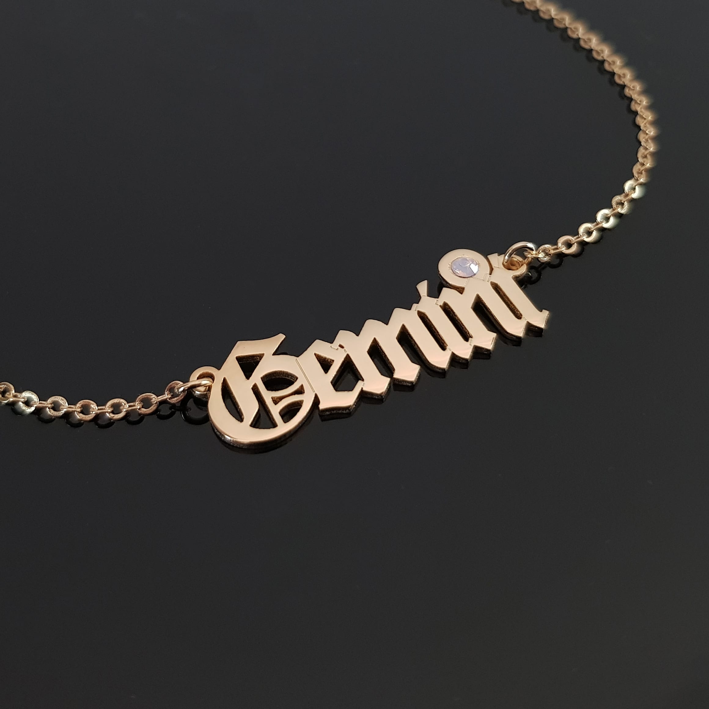 Gemini Script Necklace With Swarovski Birthstone – Bel Wholesale Custom ...