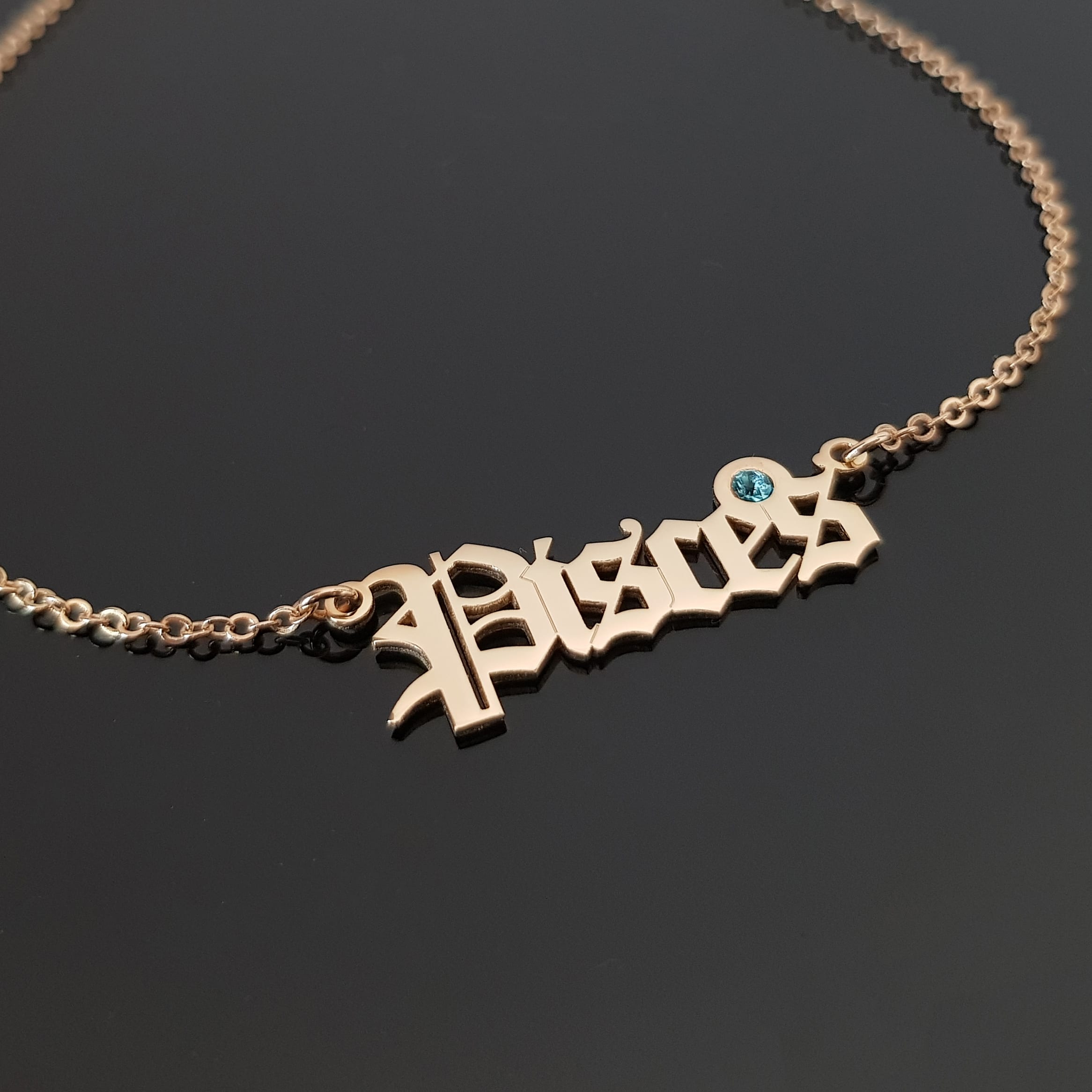 Pisces Script Necklace With Swarovski Birthstone – Bel Wholesale Custom ...